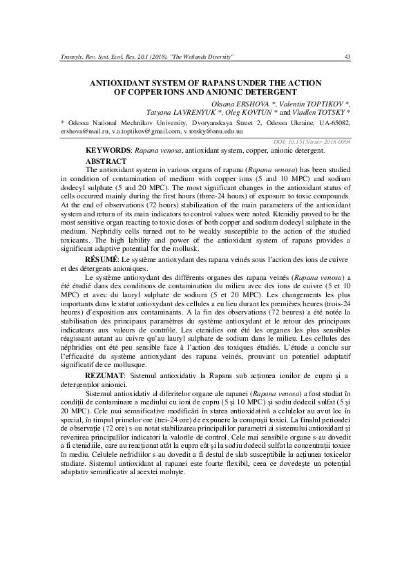 (PDF) Antioxidant system of rapans under the action of copper ions and ...