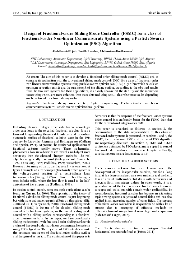 (PDF) Design of fractional-order PID controller (FOPID) for a class of ...