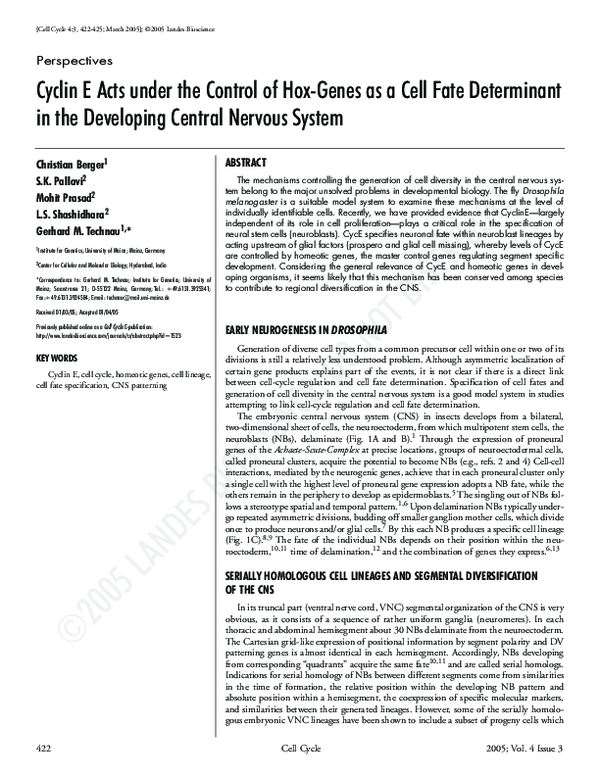 (PDF) Cyclin E Acts under the Control of Hox-Genes as a Cell Fate ...