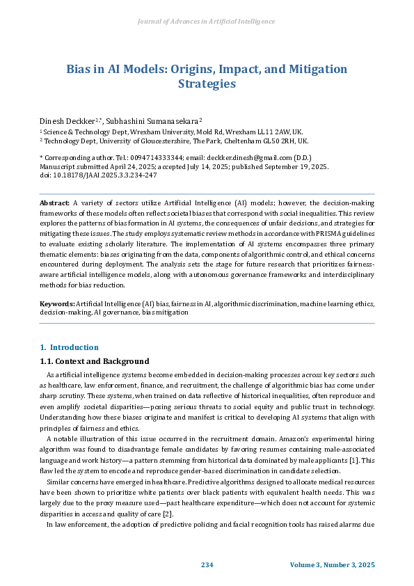 (PDF) Bias in AI Models: Origins, Impact, and Mitigation Strategies