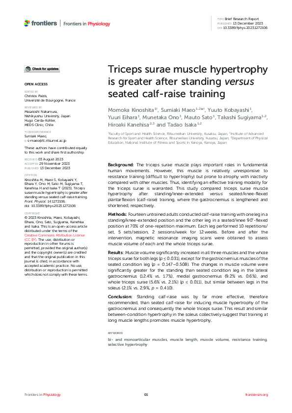 (PDF) Triceps surae muscle hypertrophy is greater after standing versus ...