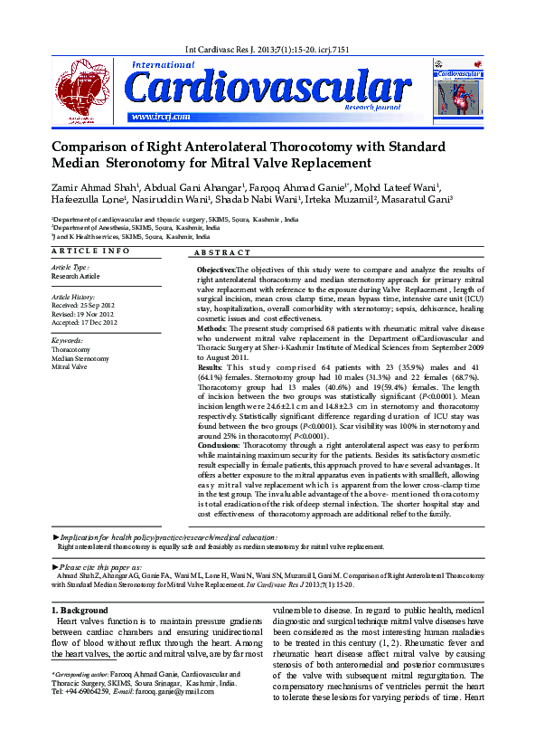 (PDF) Comparison of right anterolateral thorocotomy with standard ...