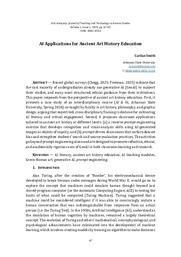 (PDF) AI Applications for Ancient Art History Education