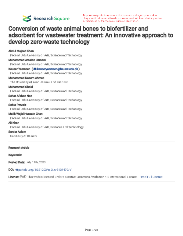 (PDF) Conversion of waste animal bones to biofertilizer and adsorbent ...