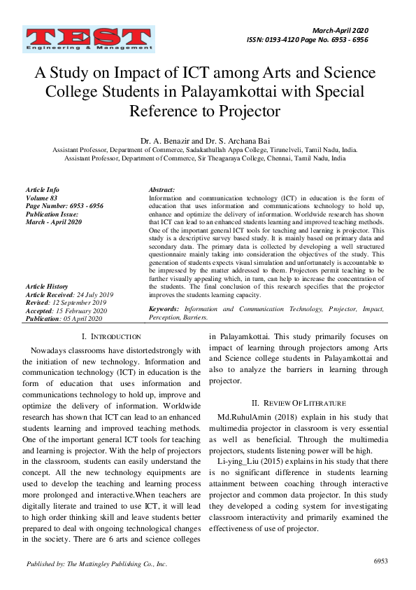 (PDF) A Study on Impact of ICT among Arts and Science College Students ...