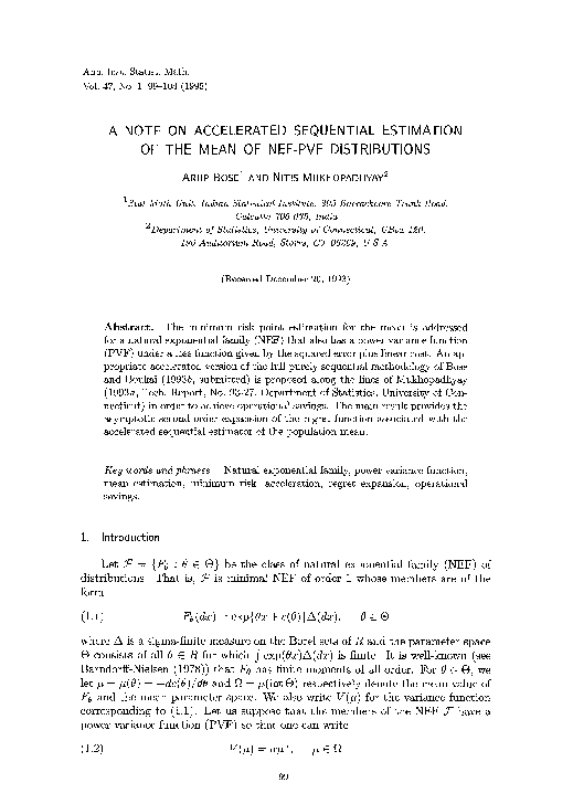(PDF) A note on accelerated sequential estimation of the mean of NEF-PVF distributions