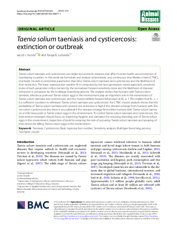 (PDF) Taenia solium taeniasis and cysticercosis: extinction or outbreak