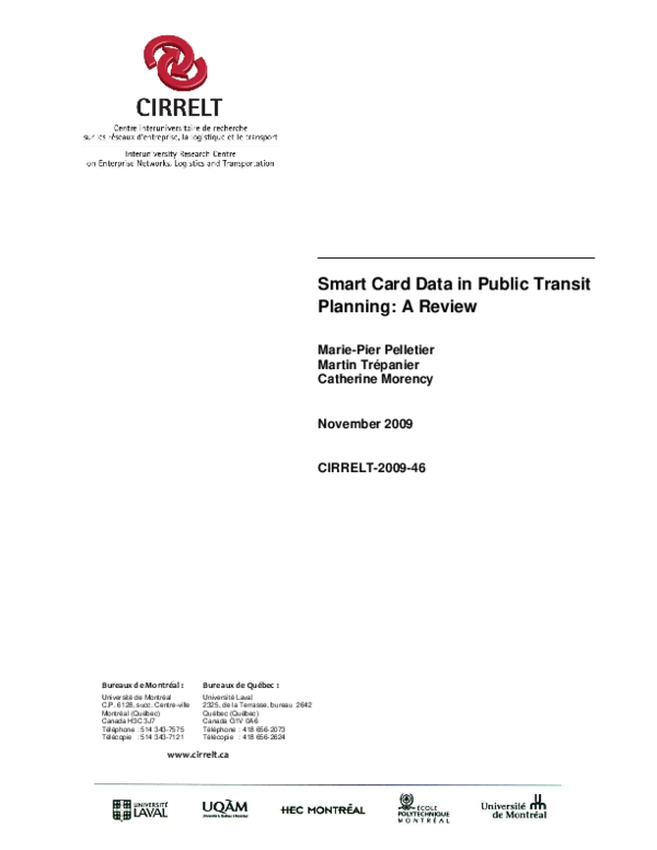 (PDF) Smart Card Data in Public Transit Planning: A Review