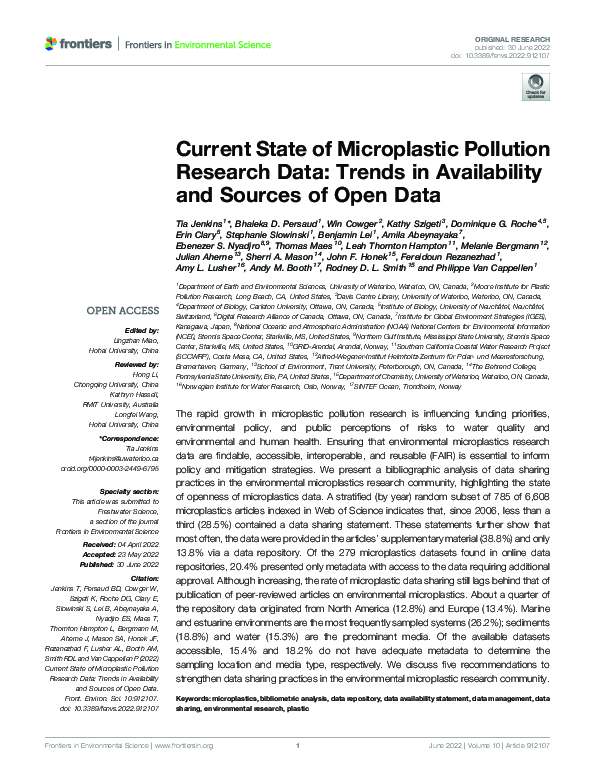 (PDF) Current State of Microplastic Pollution Research Data: Trends in ...