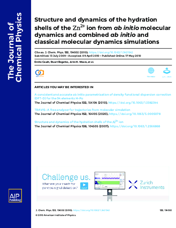 (PDF) Structure and dynamics of the hydration shells of the Zn2+ ion ...