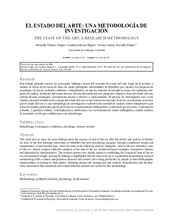 (PDF) El estado del arte: una metodología de investigación