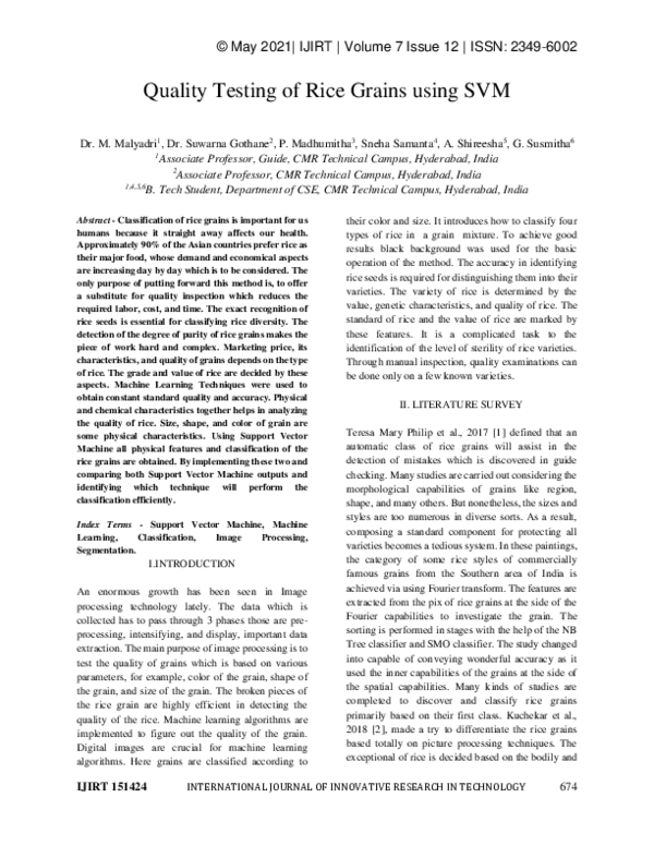 (PDF) Quality Testing of Rice Grains using SVM