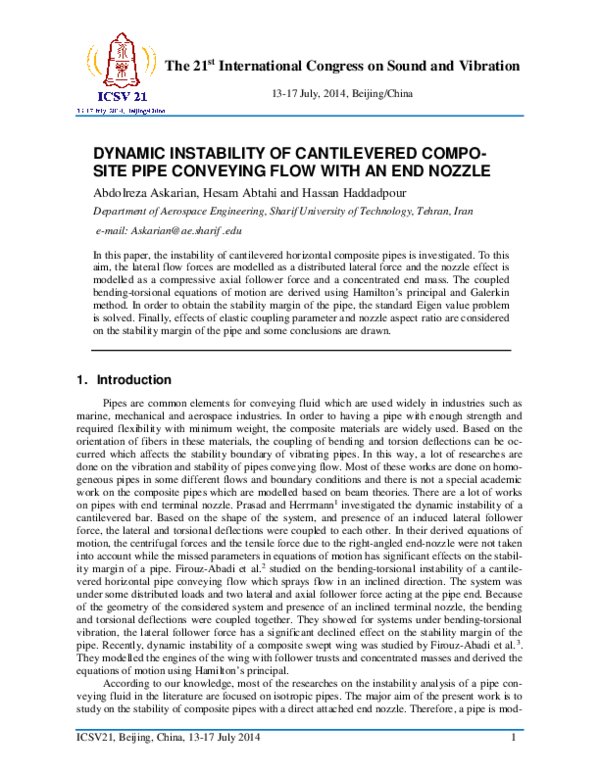 (PDF) Dynamic Instability of Cantilevered Compo- Site Pipe Conveying ...