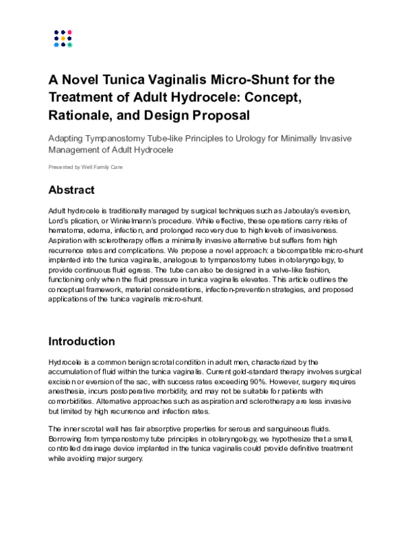 (PDF) A Novel Tunica Vaginalis Micro-Shunt for the Treatment of Adult ...
