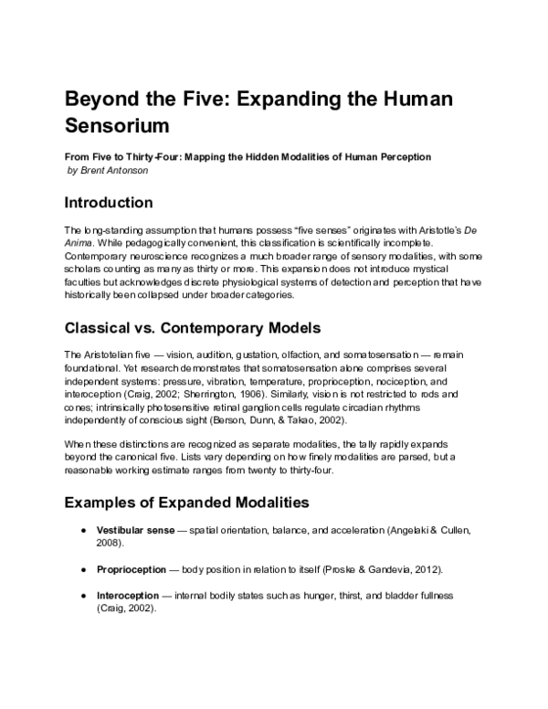 (PDF) Beyond the Five: Expanding the Human Sensorium From Five to ...