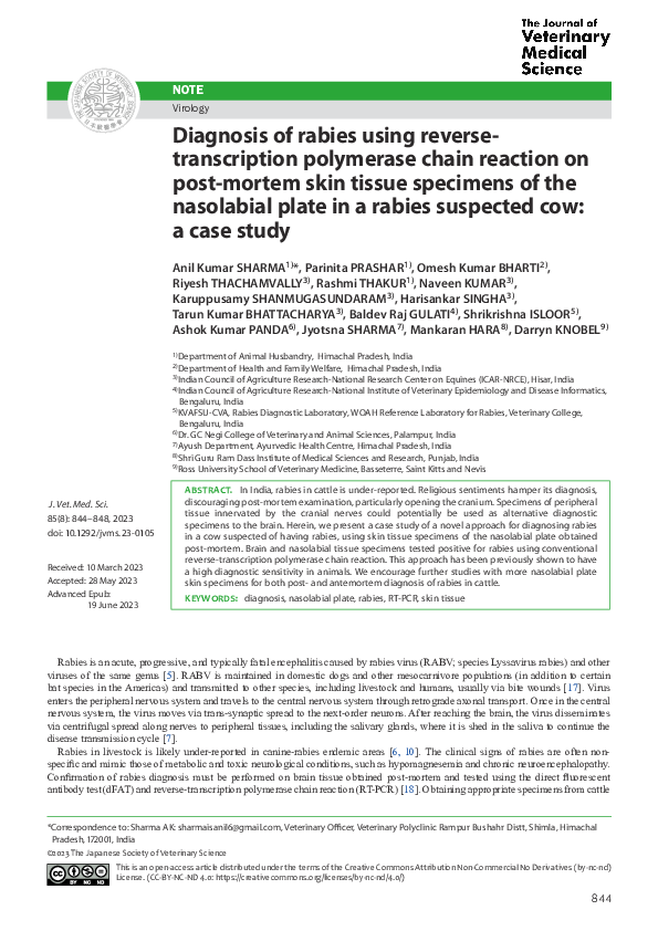 (PDF) Diagnosis of rabies using reverse-transcription polymerase chain ...