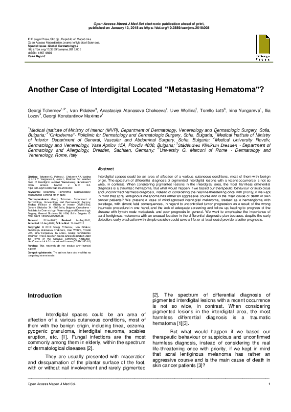 (PDF) Another Case of Interdigital Located ʺMetastasing Hematomaʺ?
