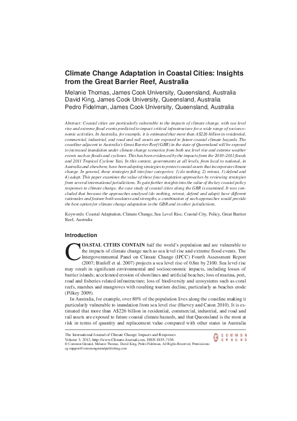 (PDF) Climate Change Adaptation in Coastal Cities