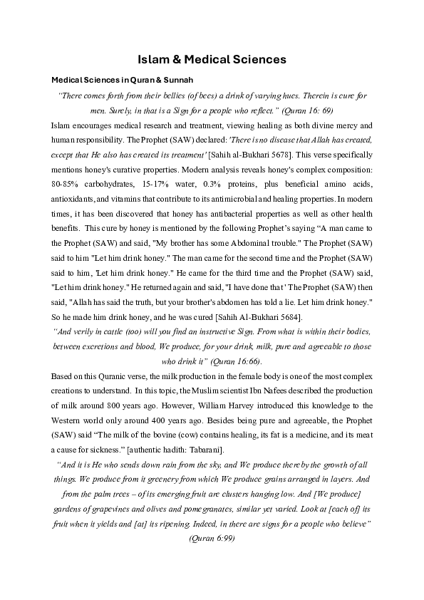 (PDF) Islam & Medical Sciences Medical Sciences in Quran & Sunnah