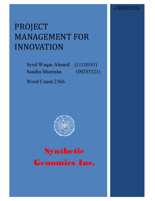 (PDF) PROJECT MANAGEMENT FOR INNOVATION SUBMISSION FINAL