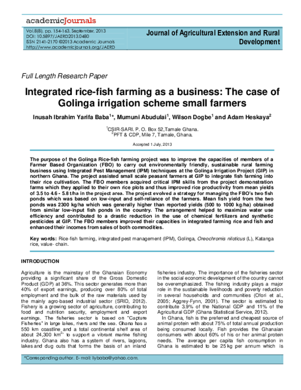 (PDF) Integrated rice-fish farming as a business: The case of Golinga ...