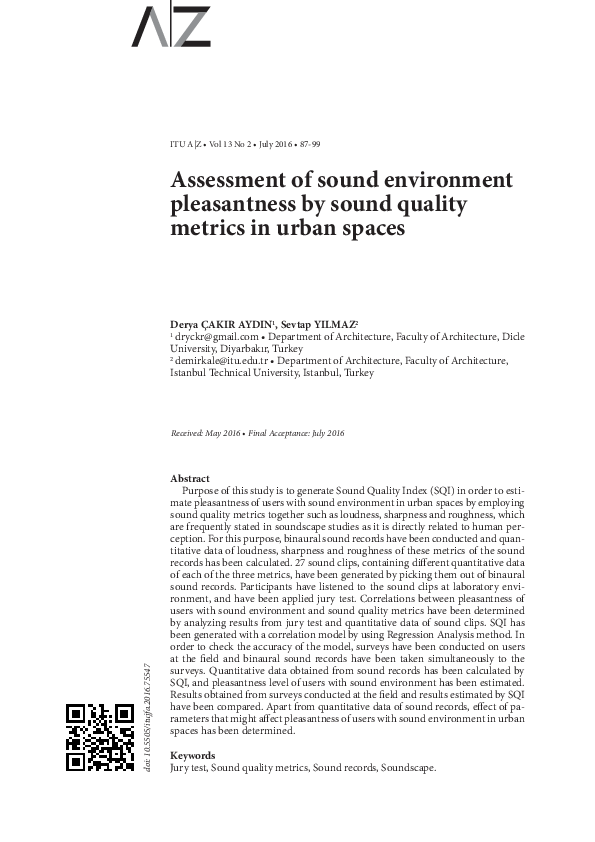 (PDF) Assessment of sound environment pleasantness by sound quality ...