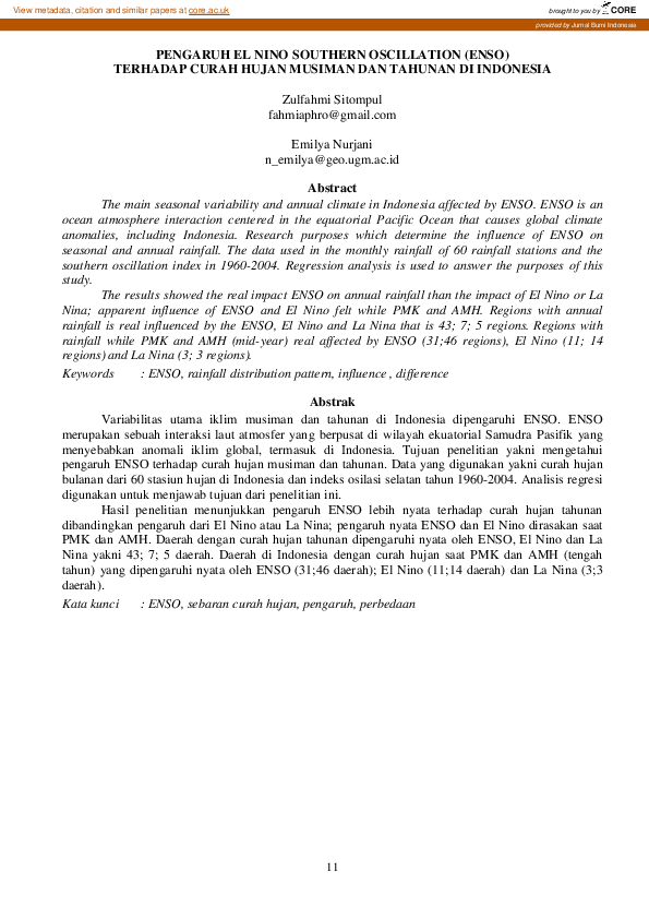 (PDF) Pengaruh El Nino Southern Oscillation (Enso) Terhadap Curah Hujan ...