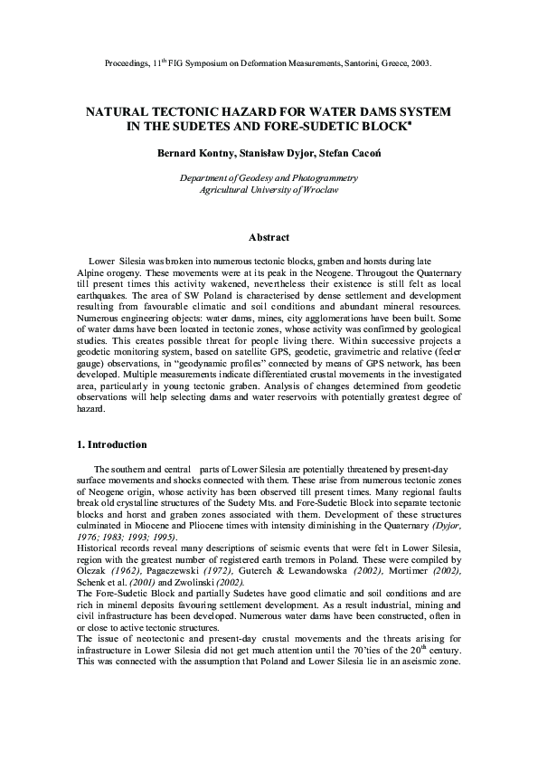 (PDF) Natural Tectonic Hazard for Water Dams System in the Sudetes and ...
