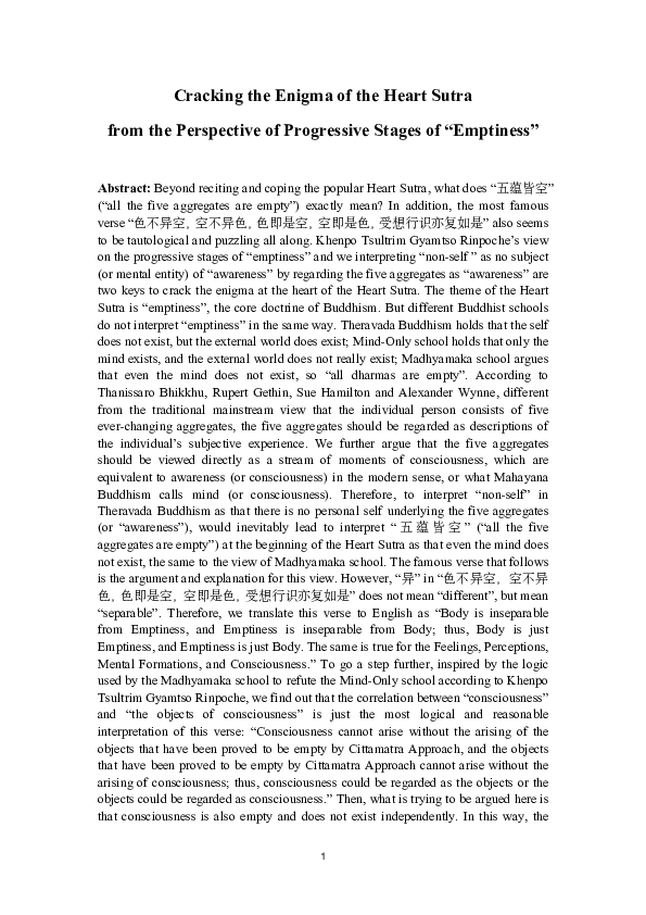 (PDF) Cracking the Enigma of the Heart Sutra from the Perspective of ...