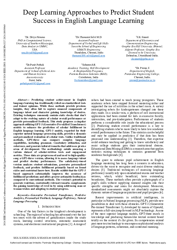 (PDF) Deep Learning Approaches to Predict Student Success in English Language Learning