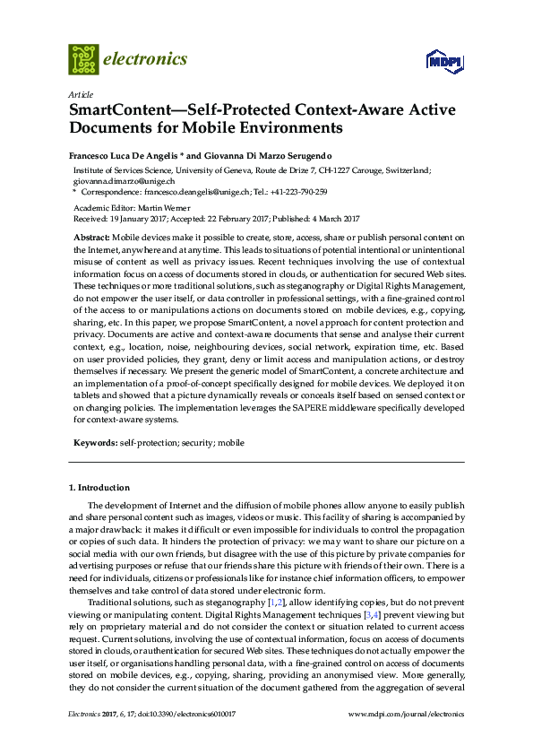(PDF) SmartContent—Self-Protected Context-Aware Active Documents for Mobile Environments