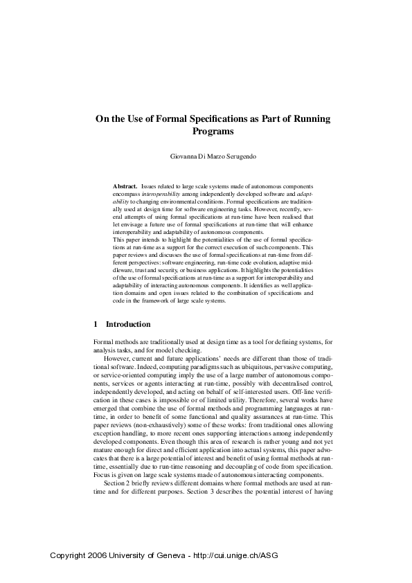 (PDF) On the Use of Formal Specifications as Part of Running Programs