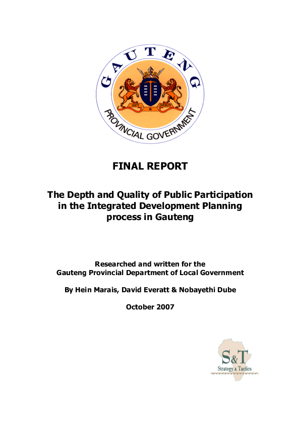 (PDF) Participation … for what Purpose? Analysing the Depth and Quality ...