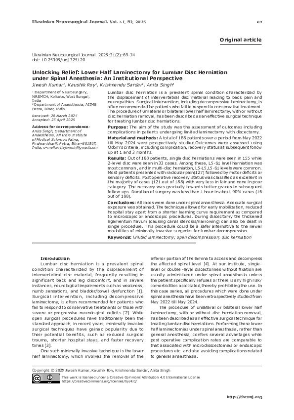 (PDF) Unlocking Relief: Lower Half Laminectomy for Lumbar Disc ...