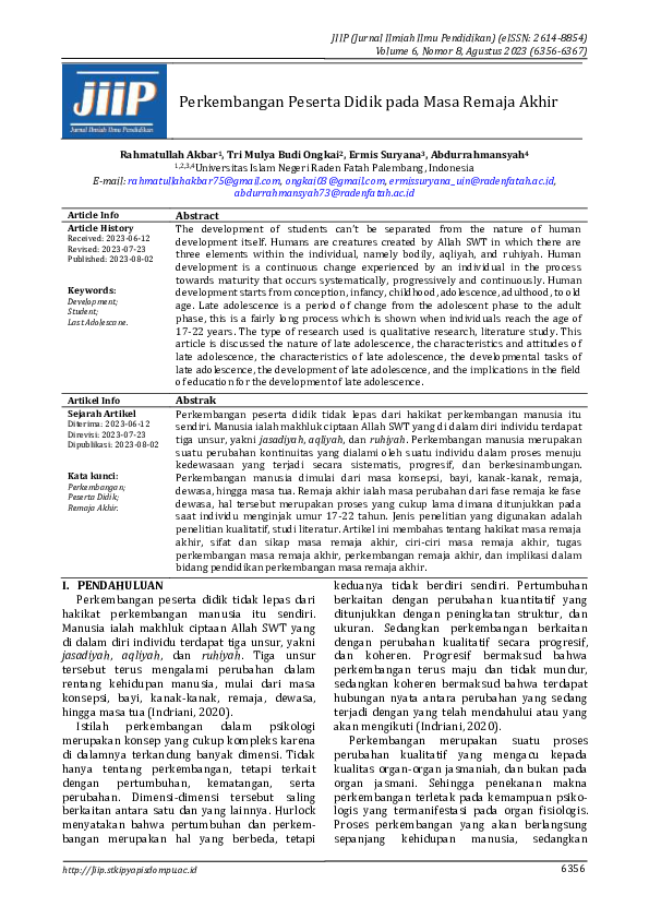 (PDF) Perkembangan Peserta Didik pada Masa Remaja Akhir