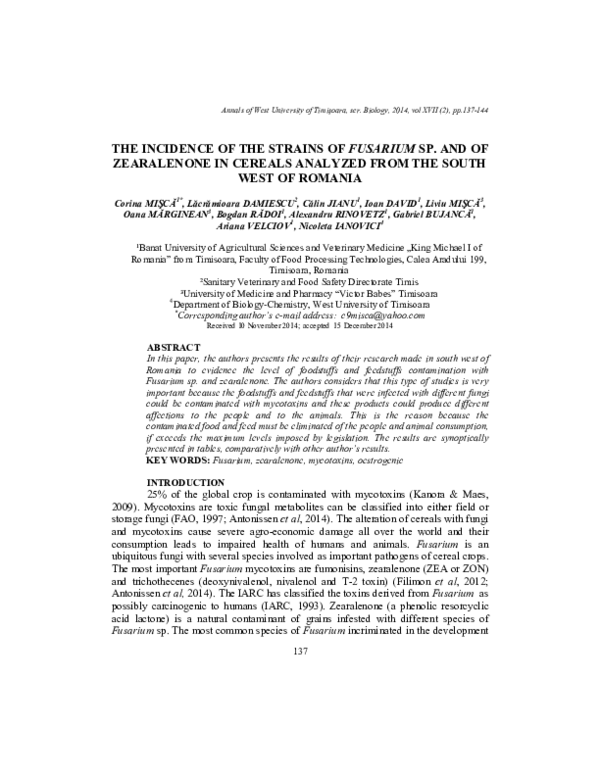 (PDF) The Incidence of the Strains of Fusarium Sp. And of Zearalenone ...