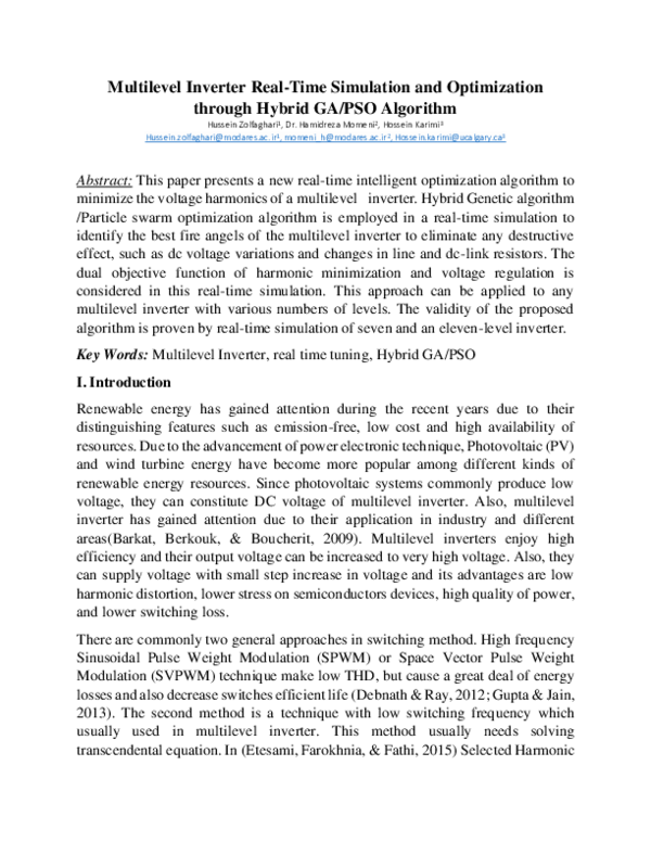 (PDF) Real time Simulation of Gird-connected Photovoltaic Multilevel Inverter using Hybrid GA ...