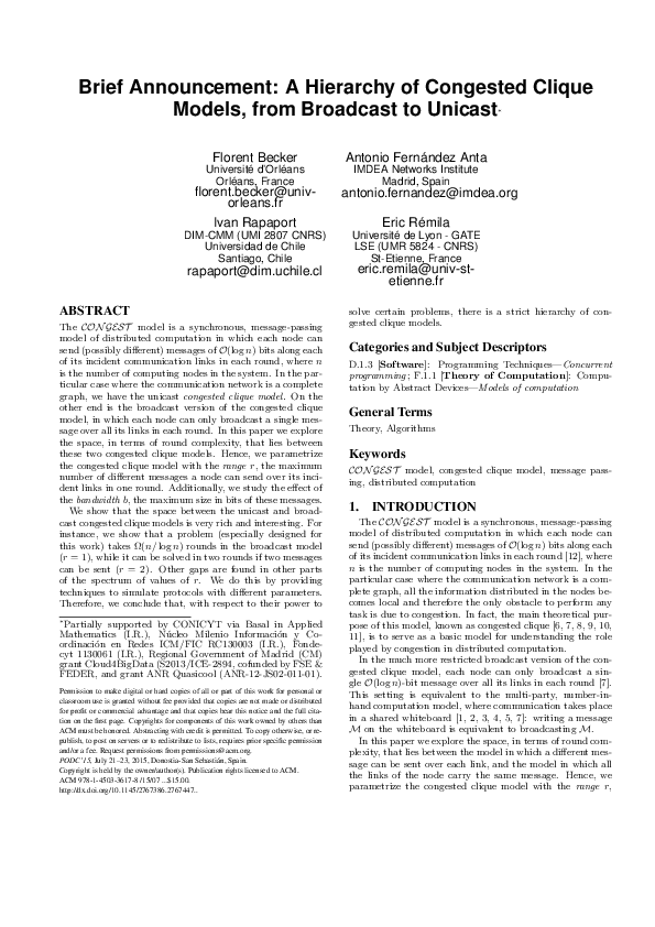 (PDF) Brief Announcement: A Hierarchy of Congested Clique Models: From ...