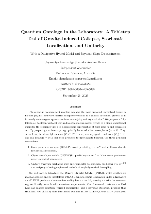 (PDF) Quantum Ontology in the Laboratory: A Tabletop Test of Gravity ...