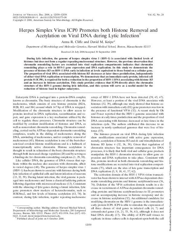 (PDF) Herpes Simplex Virus ICP0 Promotes both Histone Removal and ...