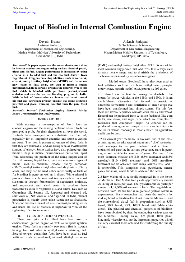 (PDF) Impact of Biofuel in Internal Combustion Engine