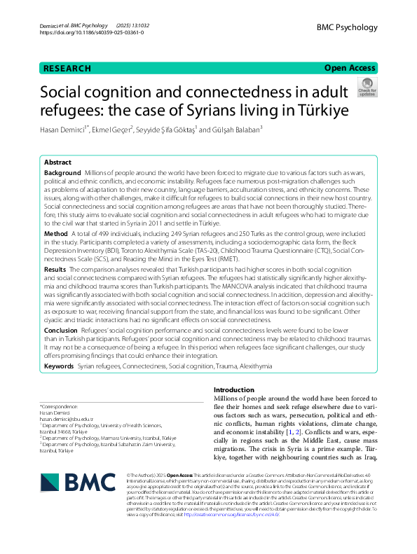 (PDF) Social cognition and connectedness in adult refugees: the case of ...