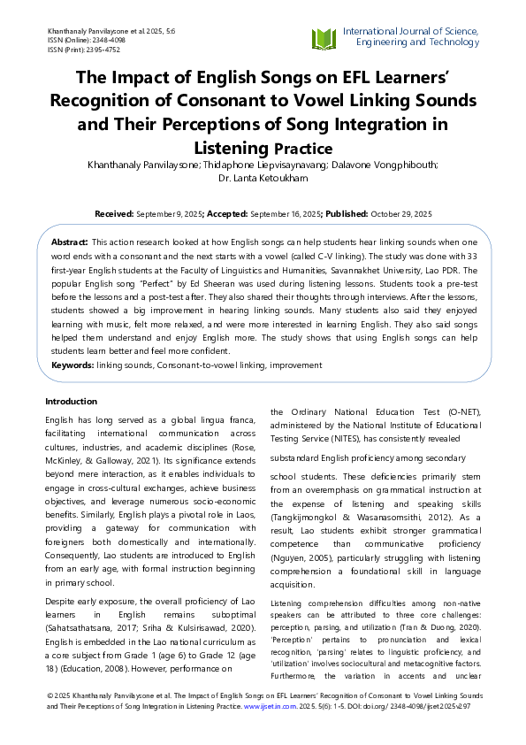 (PDF) The Impact of English Songs on EFL Learners' Recognition of ...