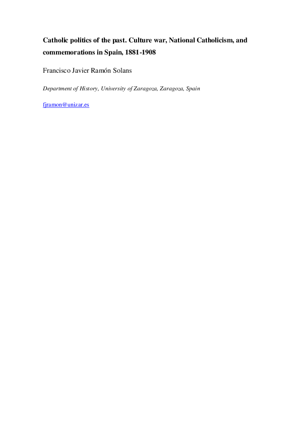 (PDF) Catholic politics of the past. Culture war, National Catholicism ...