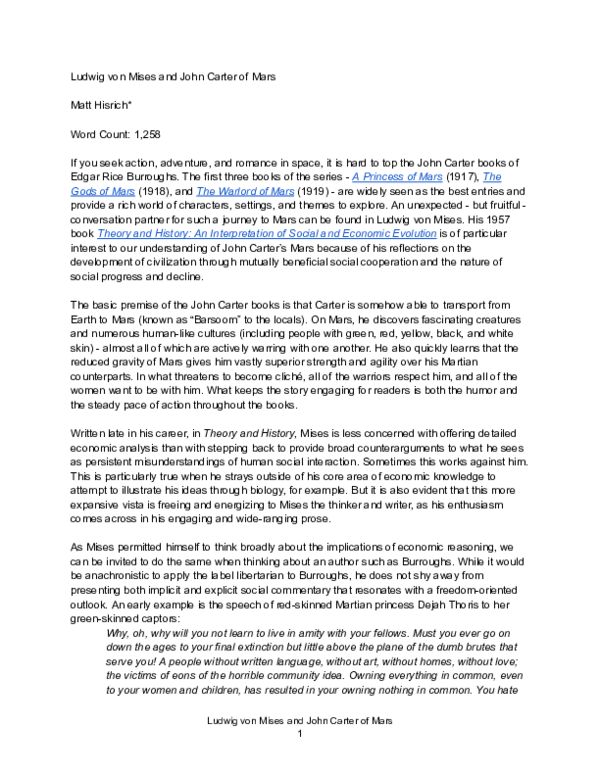 (PDF) Ludwig von Mises and John Carter of Mars