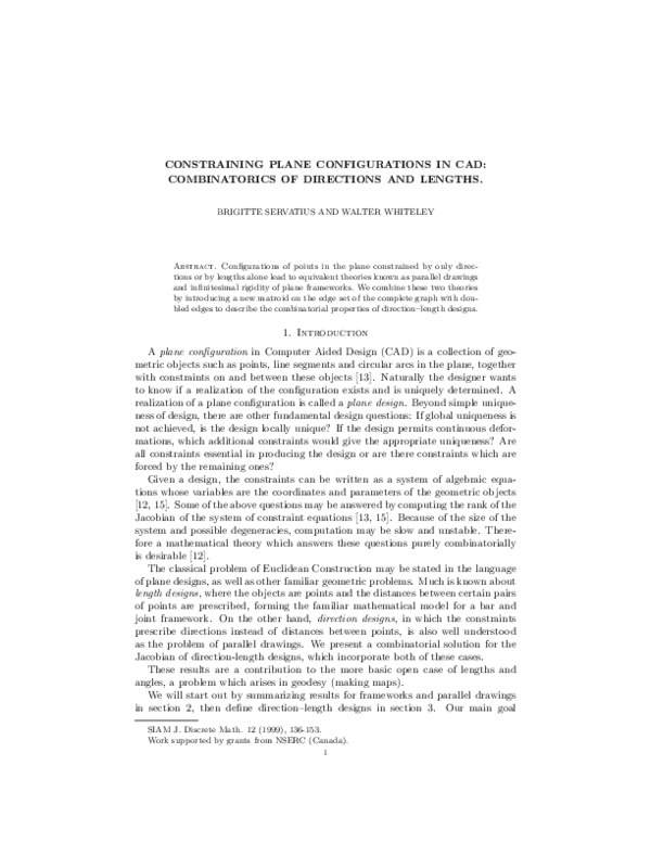 (PDF) Constraining plane configurations in CAD: Combinatorics of directions and lengths
