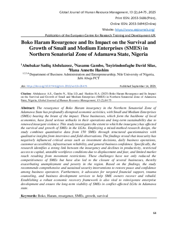 (PDF) Boko Haram Resurgence and Its Impact on the Survival and Growth ...