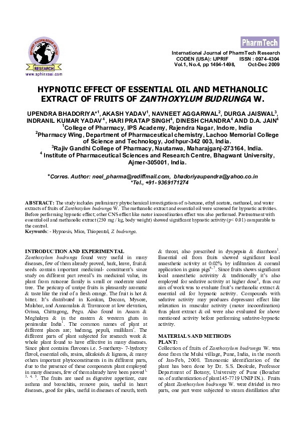 (PDF) Hypnotic effect of essential oil and methanolic extract of fruits ...