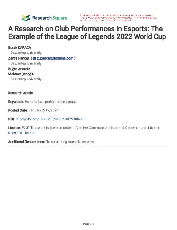 (PDF) A Research on Club Performances in Esports: The Example of the ...