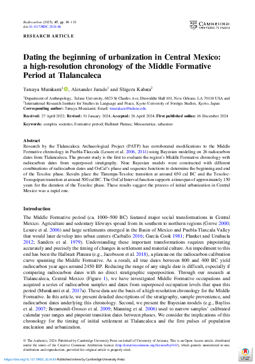 (PDF) Dating the beginning of urbanization in Central Mexico: a high ...